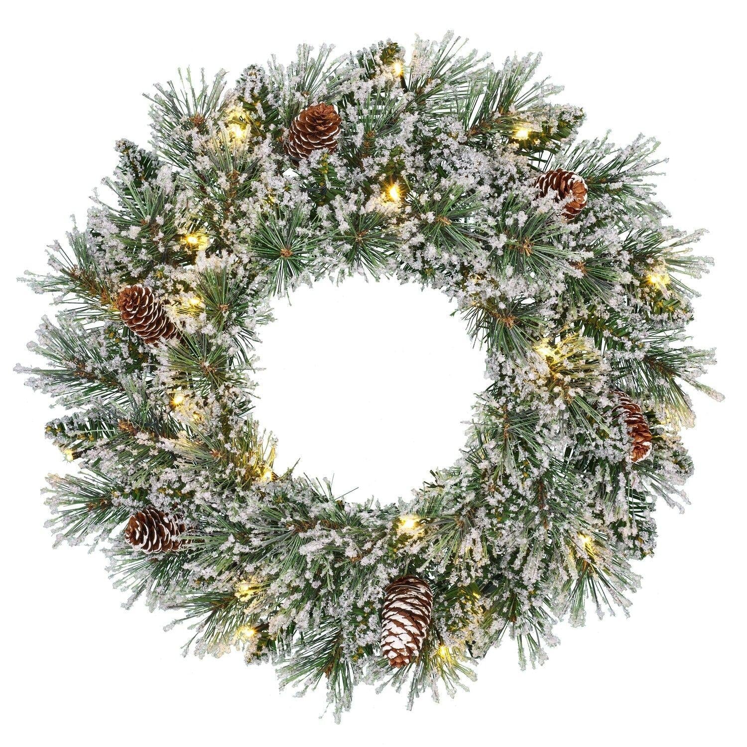 Krans av girlander - kunstig granbar med kongler og frost - D:45cm ...